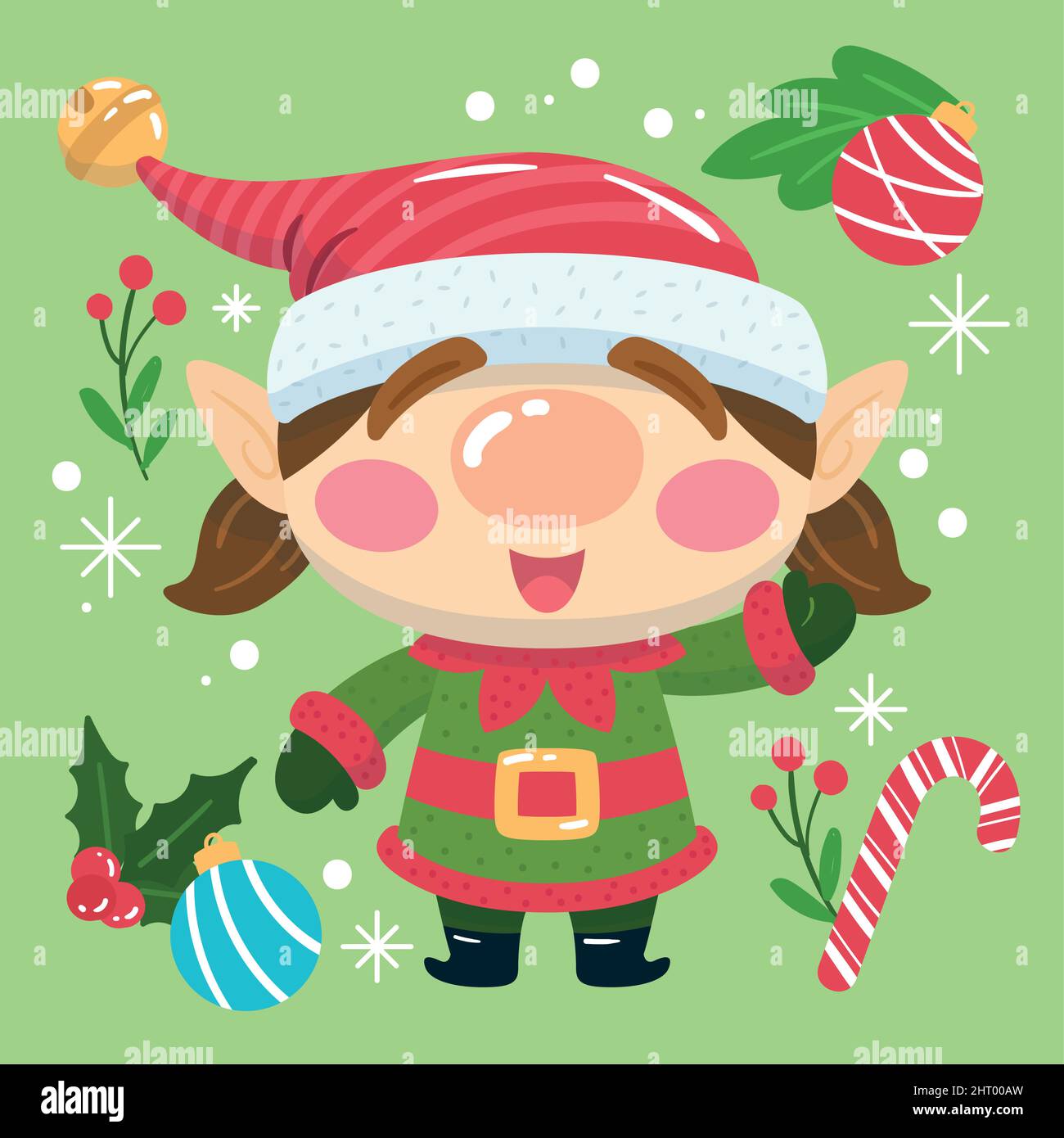 Cute girl elf cartoon kawaii Christmas decoration Vector Stock Vector Image & Art - Alamy