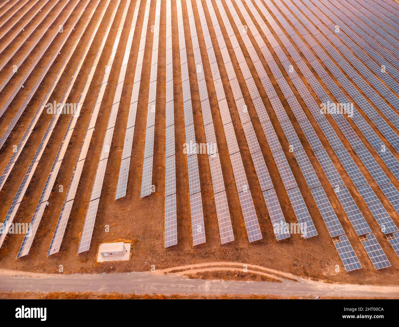 Aerial top view of a solar panels power plant. Photovoltaic solar ...