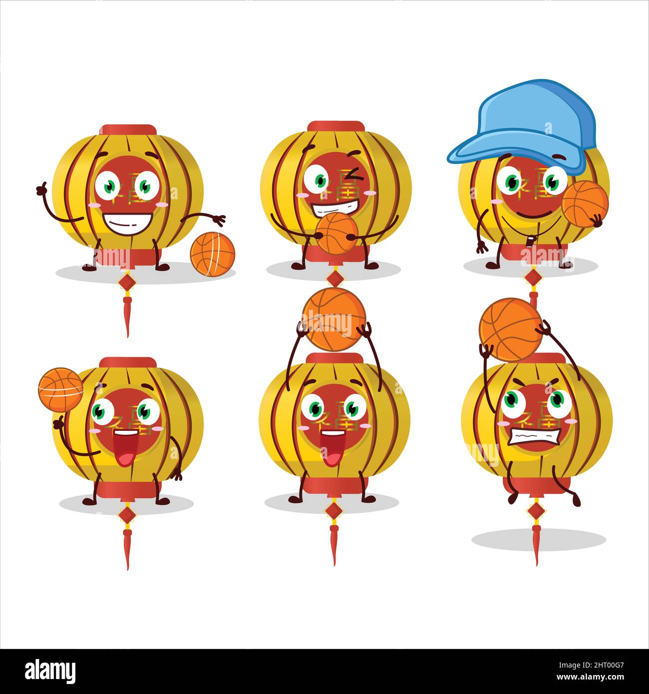 Talented yellow chinese lamp cartoon character as a basketball athlete ...