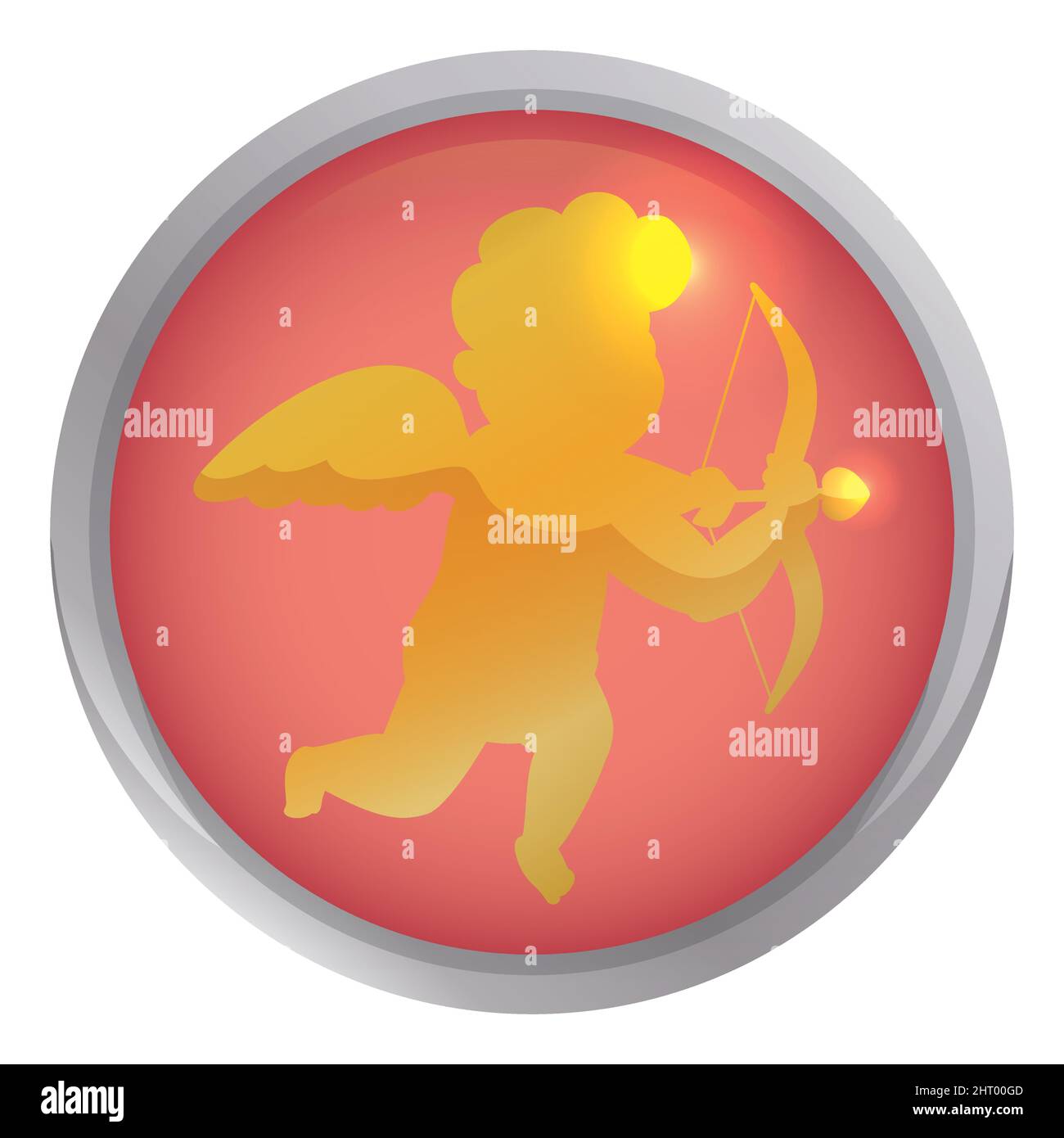 Pink round button with golden cherub like Cupid silhouette inside of it ...