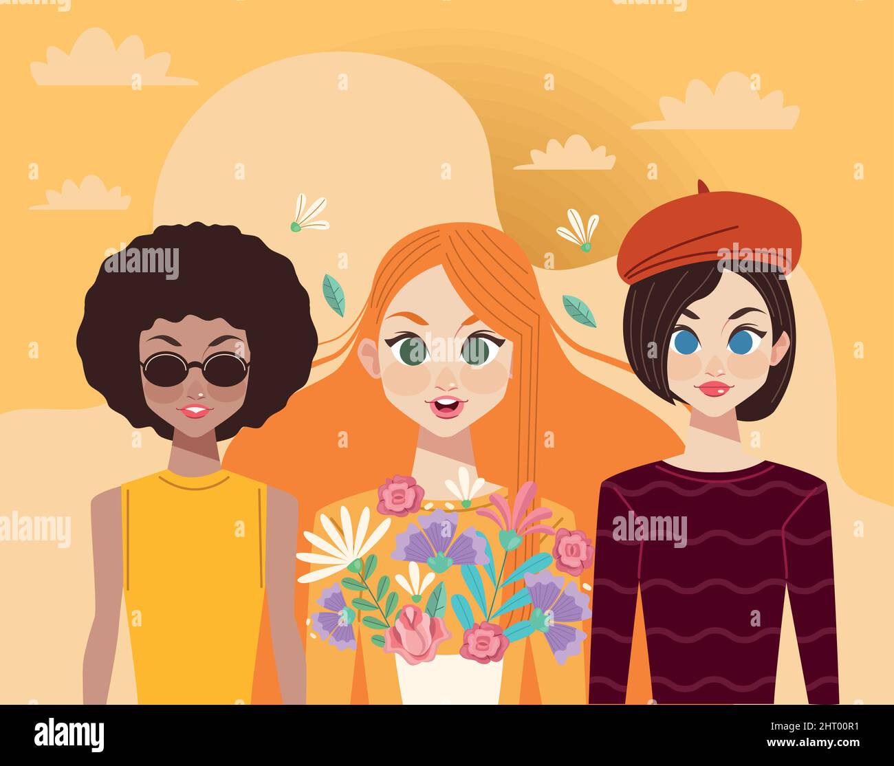 Three cute girls vector Stock Vector Images - Alamy