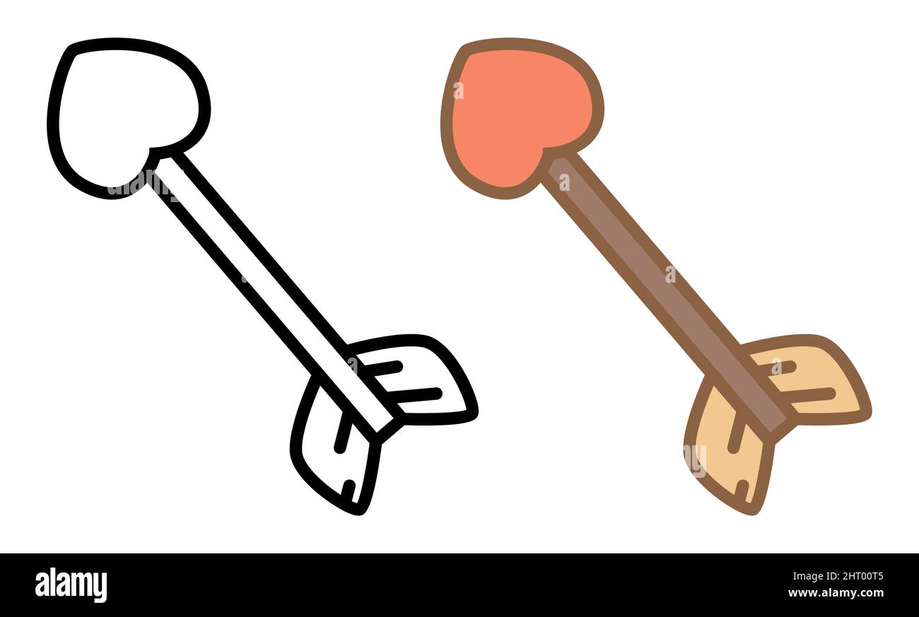 Cute arrow in two versions: one in outlines in black and white style ...