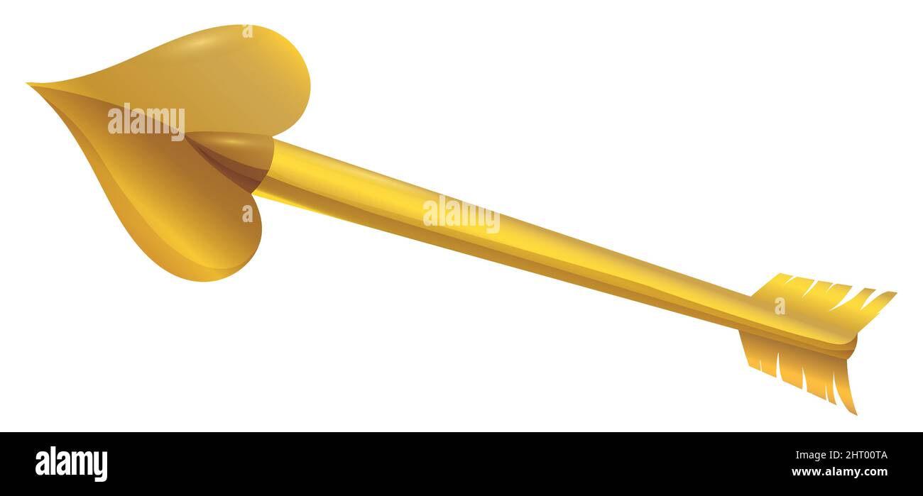 Golden arrow with heart shaped tip in gradient style and isolated over ...