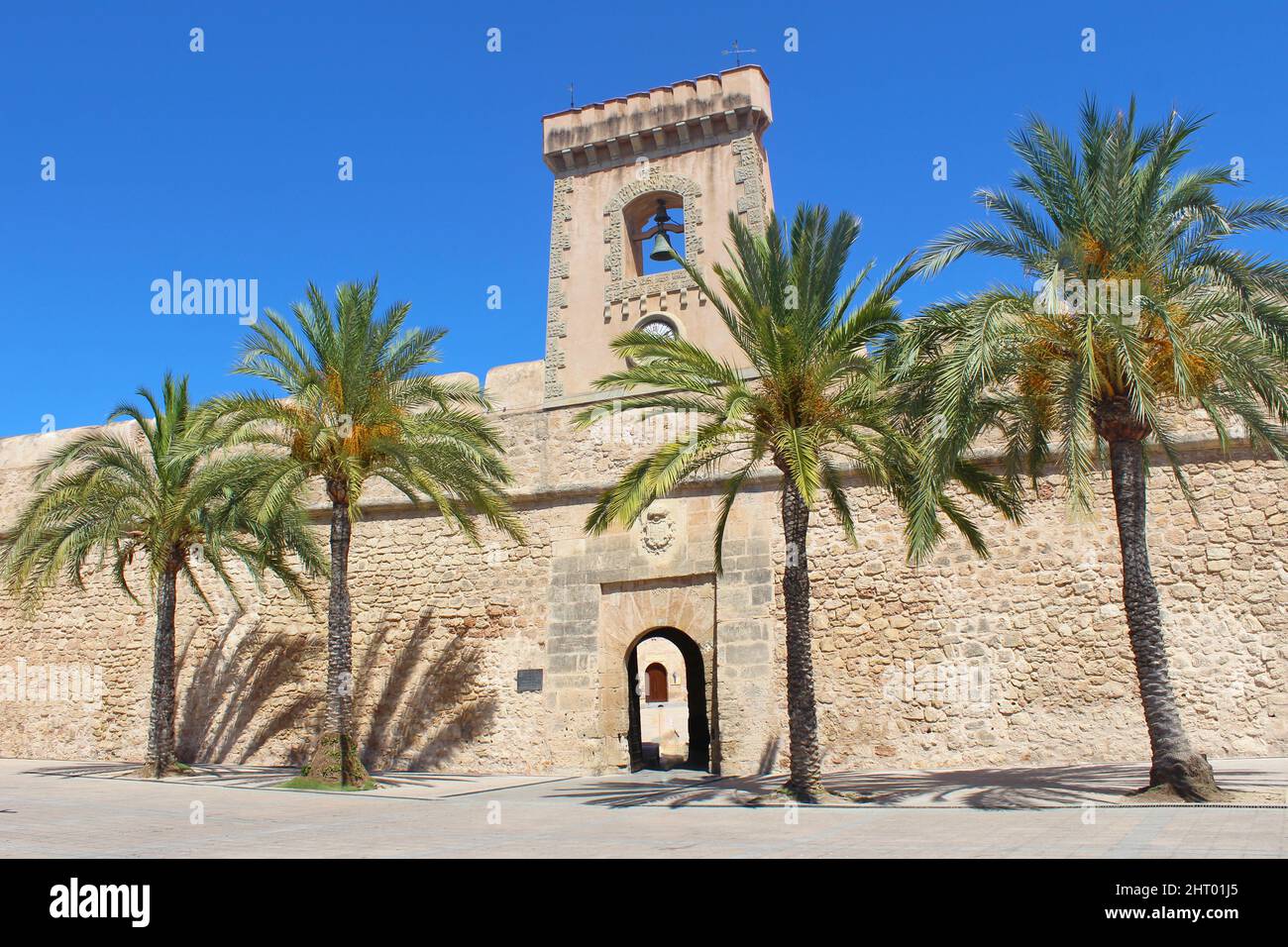 Beautiful Castle Fortress Of Santa Pola surrounded by palm trees in ...