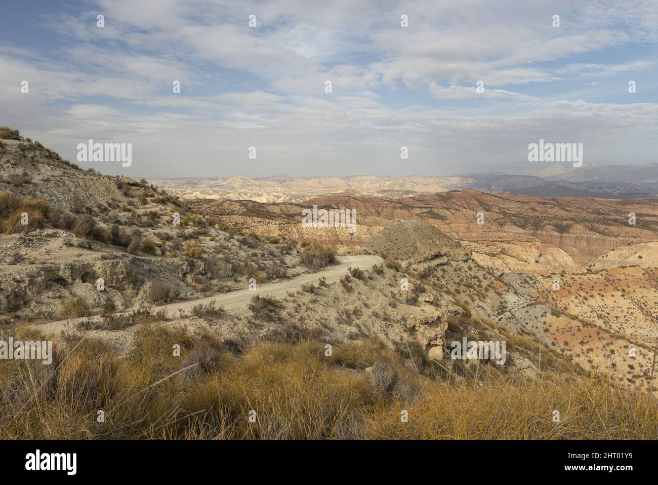 Tranquil landscape of the Gorafe desert and dolmens in Granada, Spain ...
