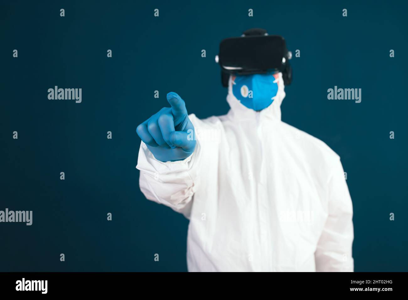 VR medicine. Doctor using virtual reality headset for medical purposes ...