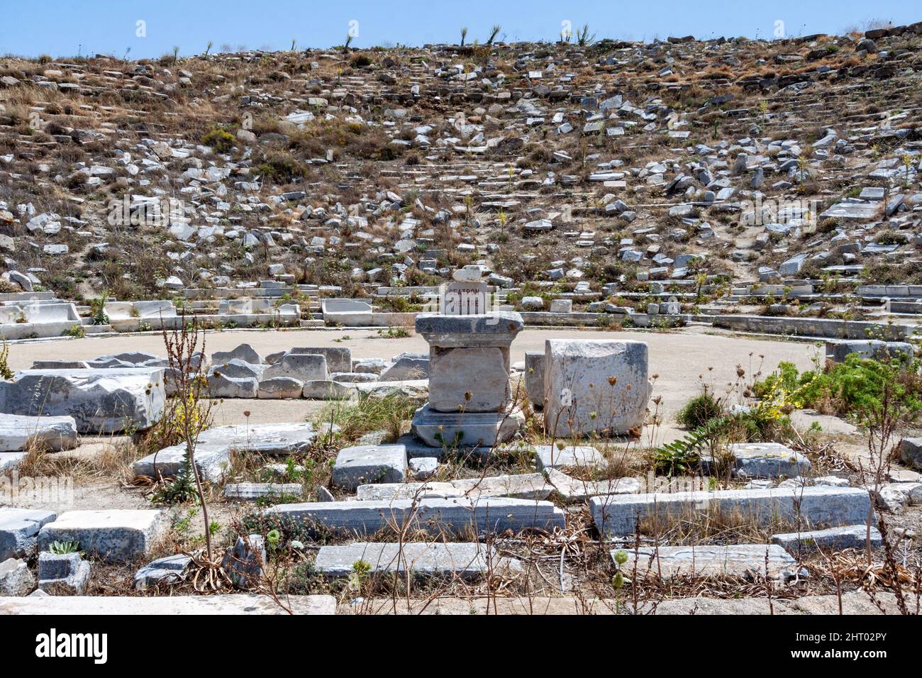 Daylight shot of the Greek ruins of the archaeological site of Delos ...
