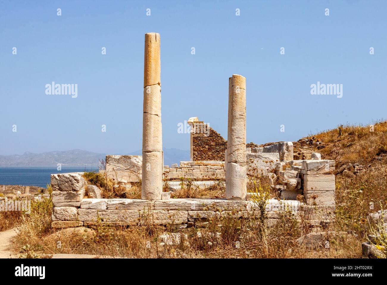 Daylight shot of the Greek ruins of the archaeological site of Delos ...