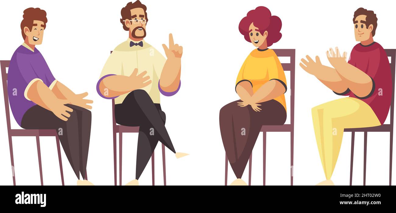 Happy people during group psychological therapy session with male ...