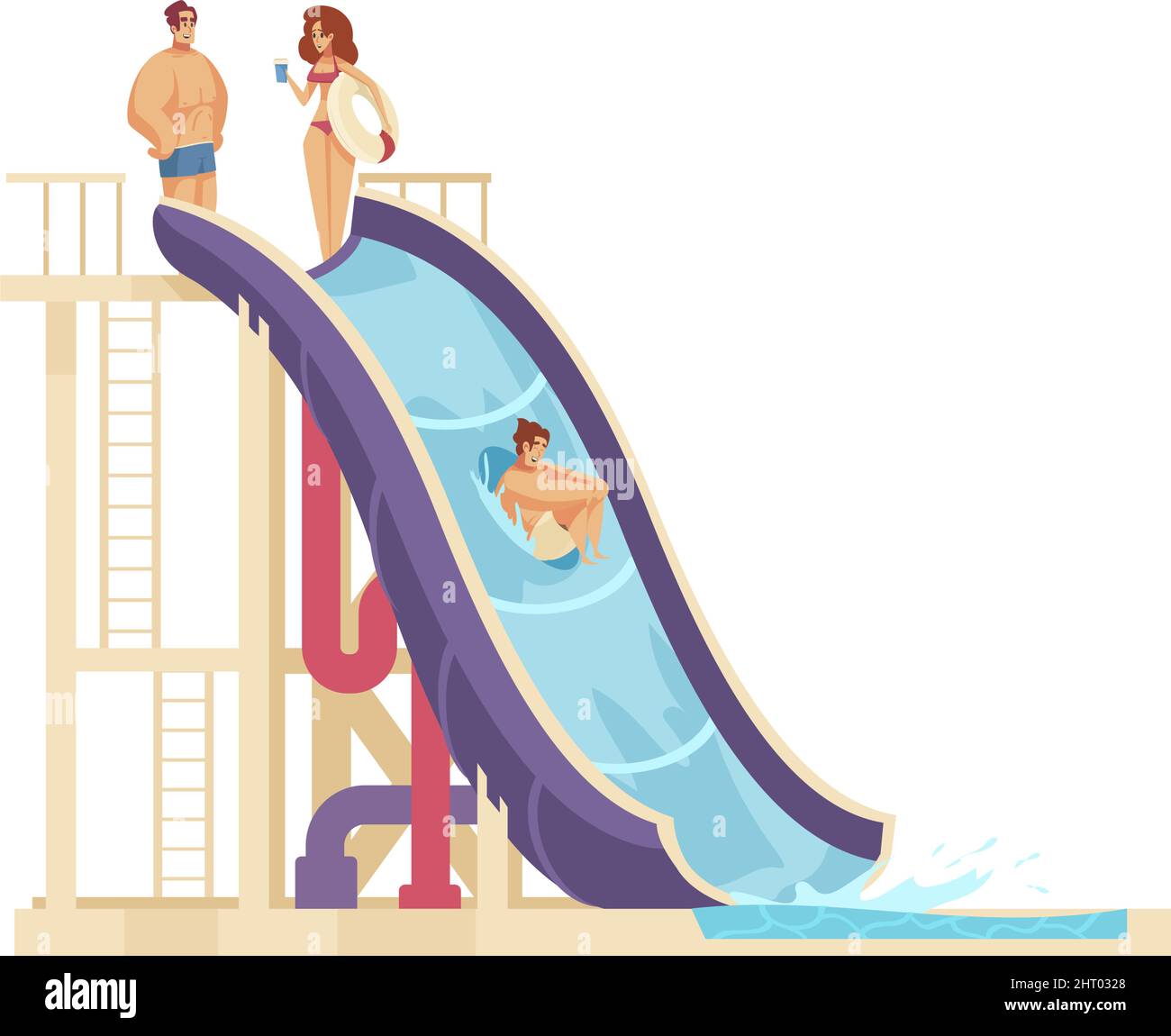 Aquapark composition with image of high water slide with human ...
