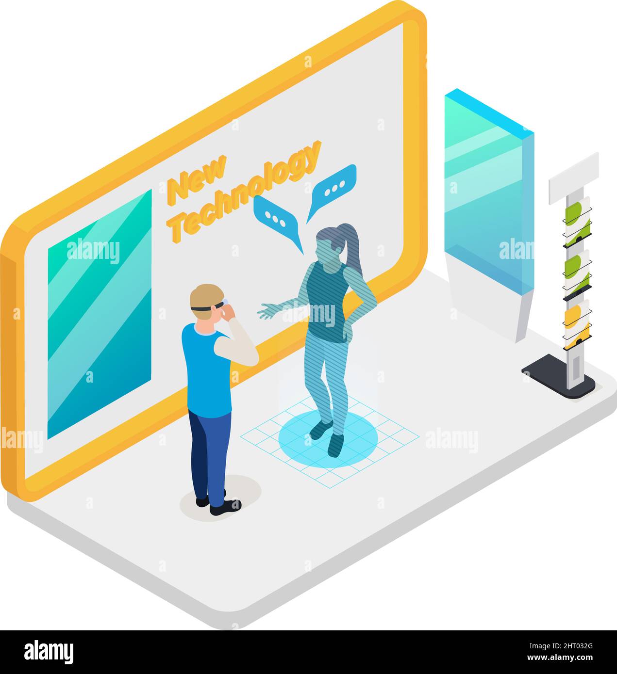 Modern innovative technology products exhibition isometric composition ...