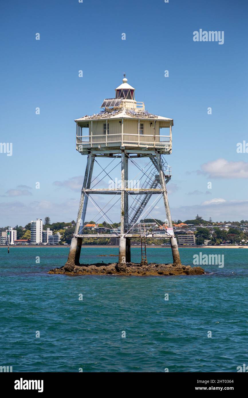 Bean Rock Lighthouse in Auckland's Waitemata Harbour Stock Photo - Alamy