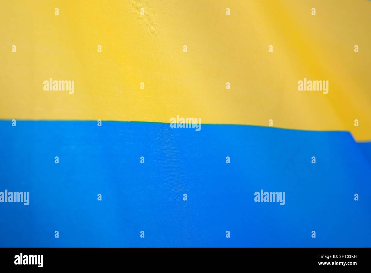 Flag of Ukraine, UA. Blue and yellow colors. Close up shot, background ...