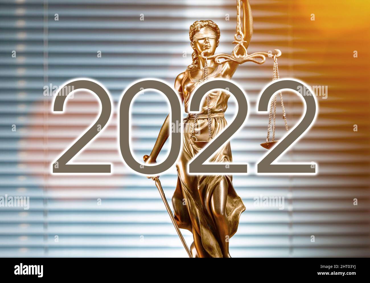 Statue of lady justice on bright background - Side view with cop Stock ...