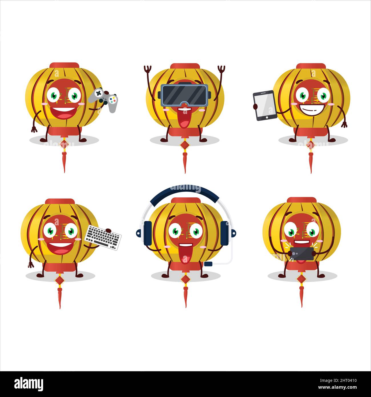Yellow chinese lamp cartoon character are playing games with various ...