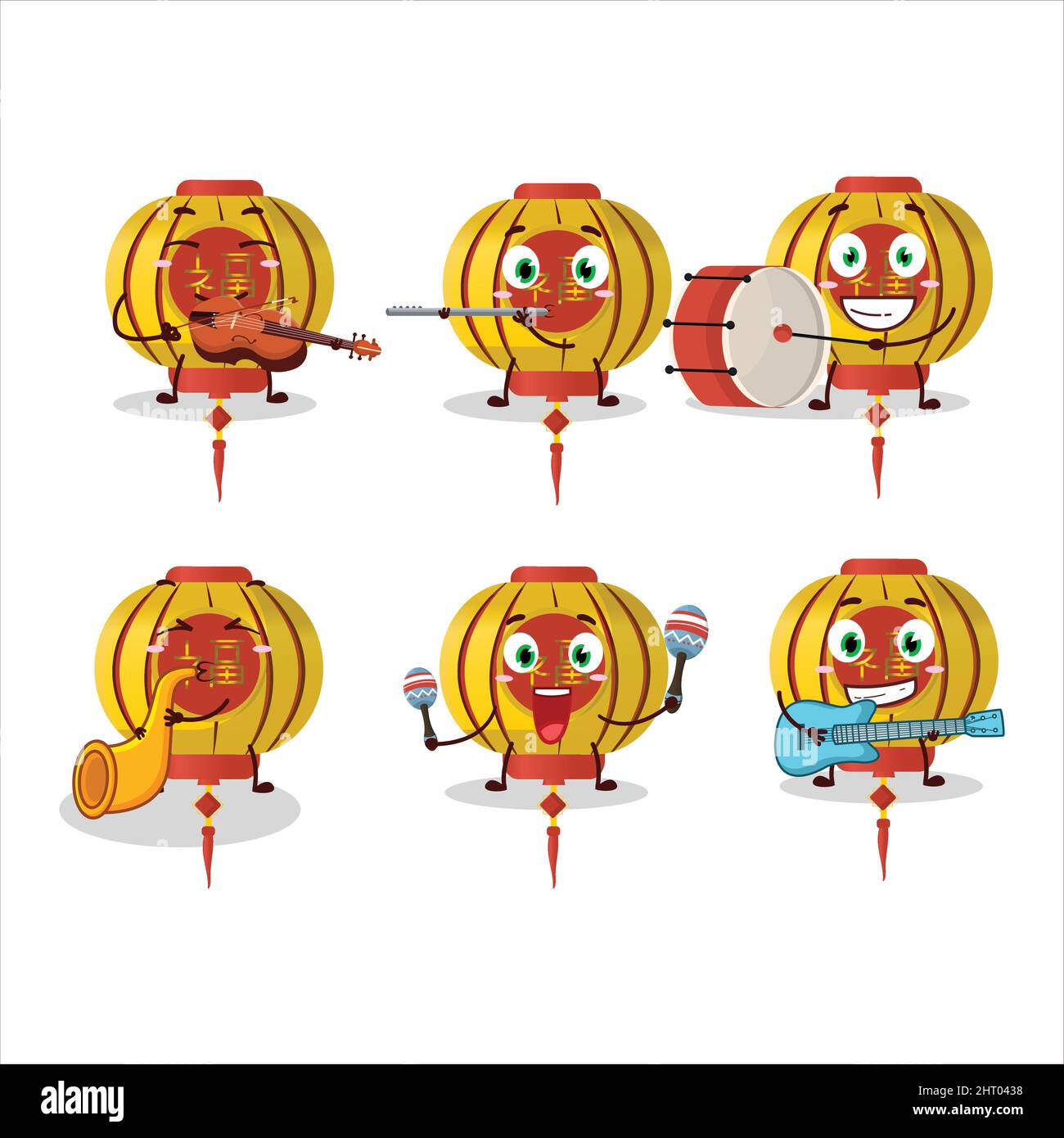 Cartoon character of yellow chinese lamp playing some musical ...