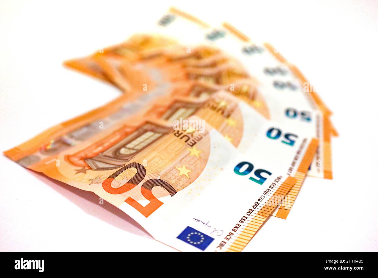 Closeup shot of 50 euro banknotes isolated on white background Stock ...