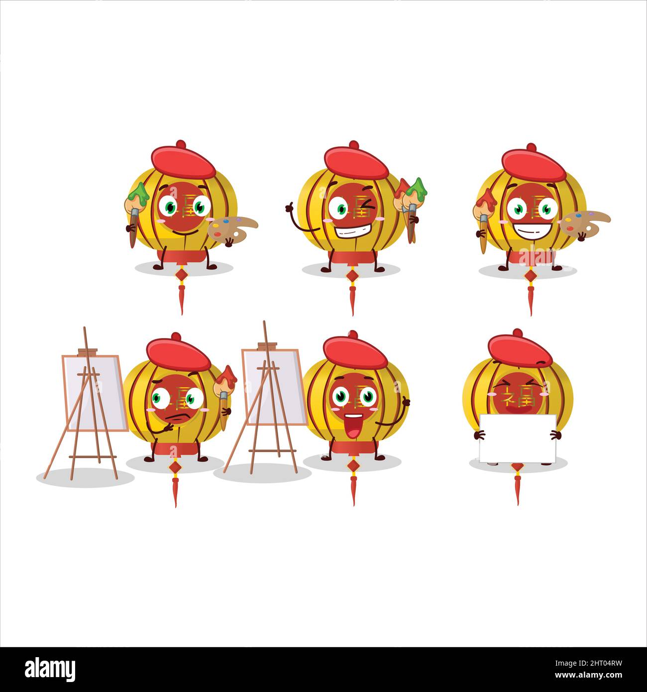 Artistic Artist of yellow chinese lamp cartoon character painting with ...