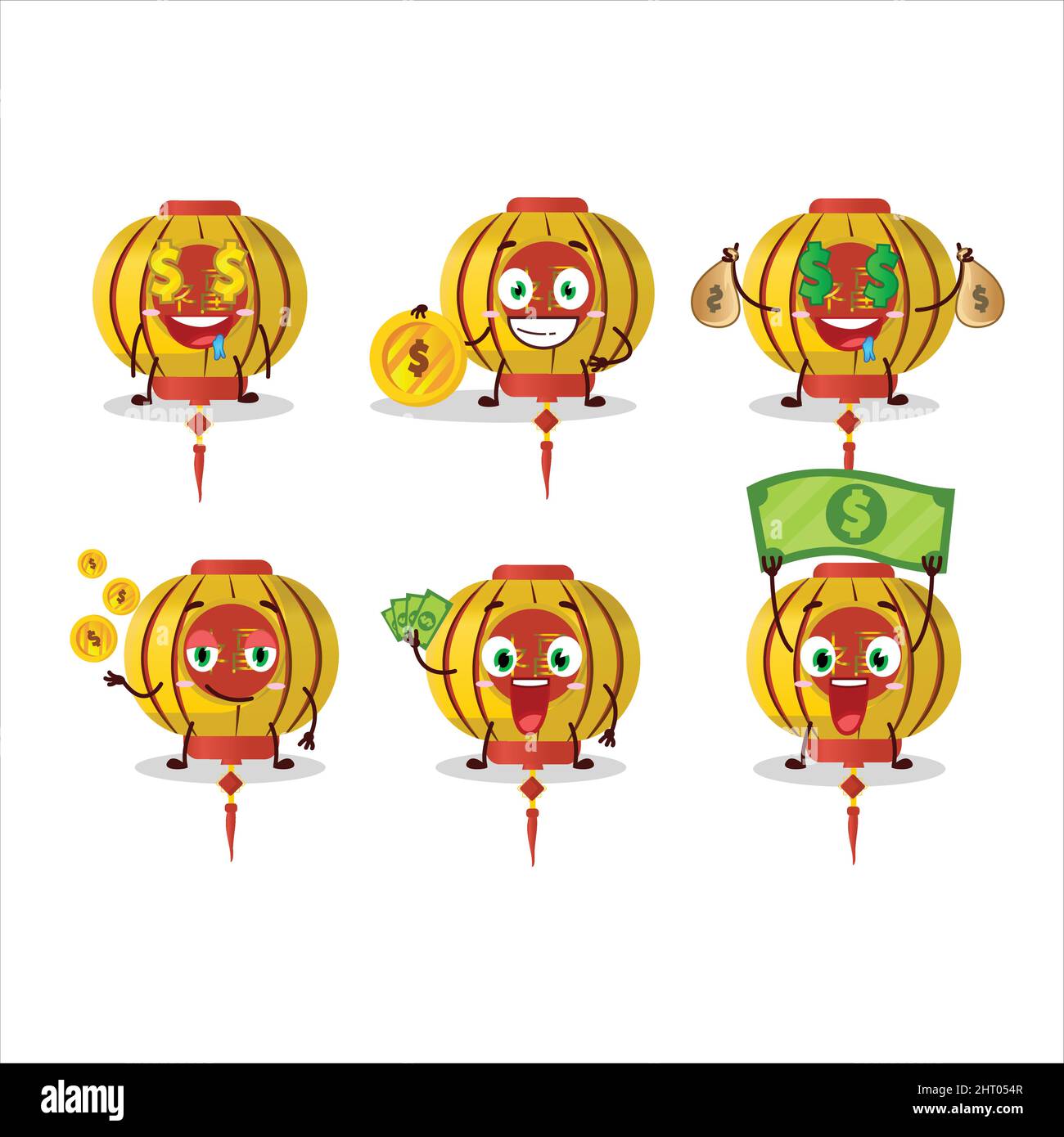 Yellow chinese lamp cartoon character with cute emoticon bring money ...