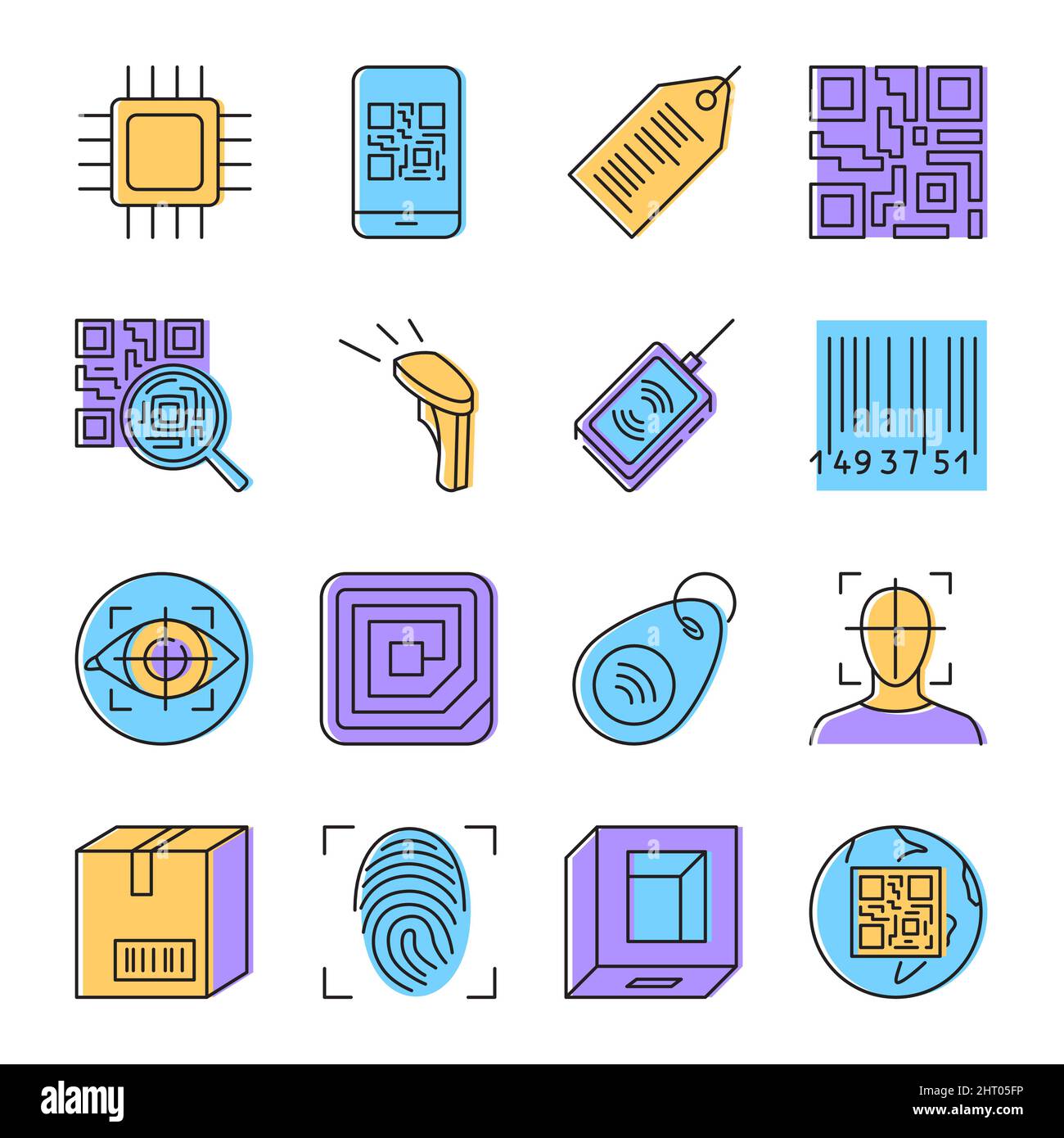 Qr code and barcode icon set in line style. Qrcodes and identification ...