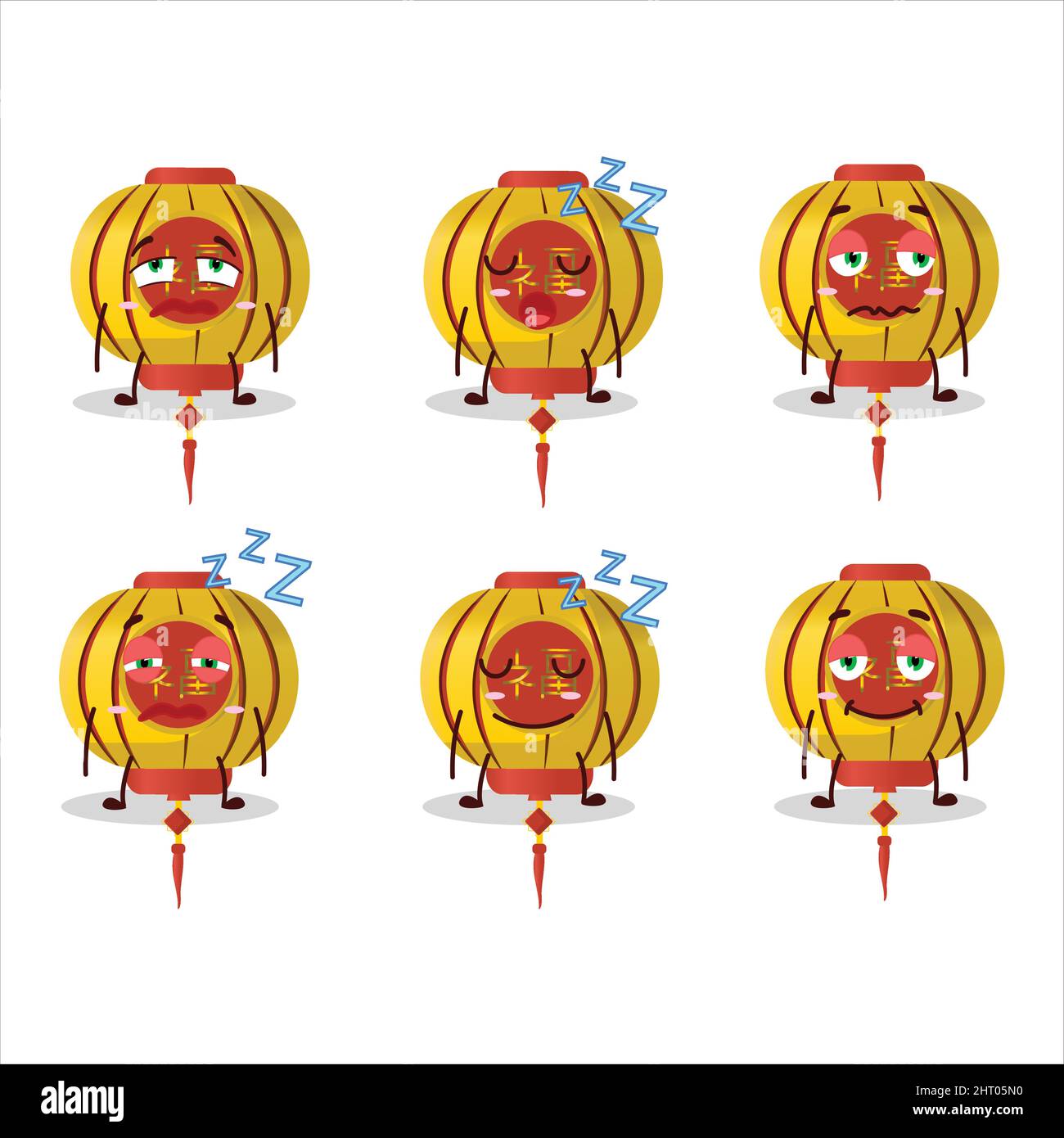 Cartoon character of yellow chinese lamp with sleepy expression. Vector ...