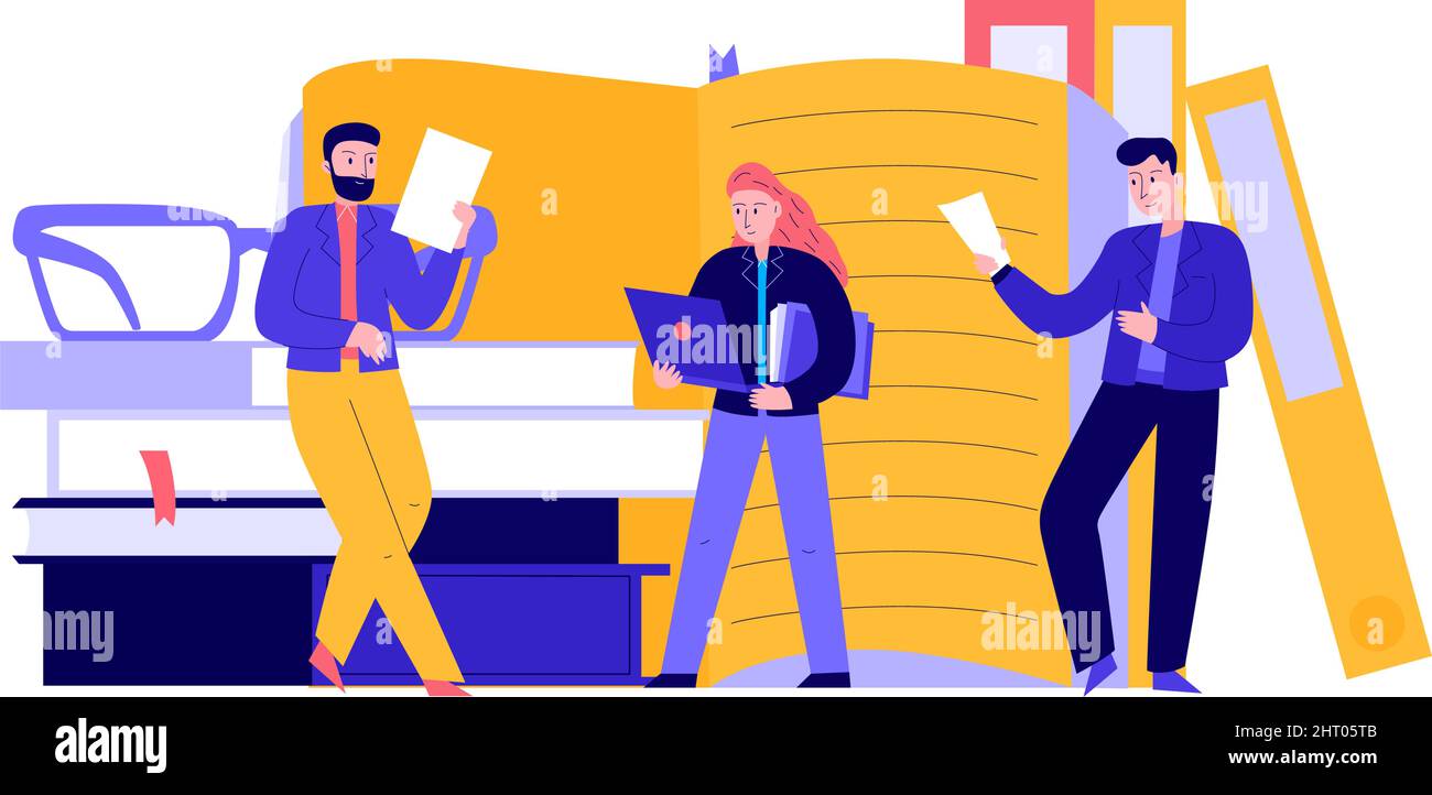 Lawyer justice law composition with doodle characters of lawyers with ...