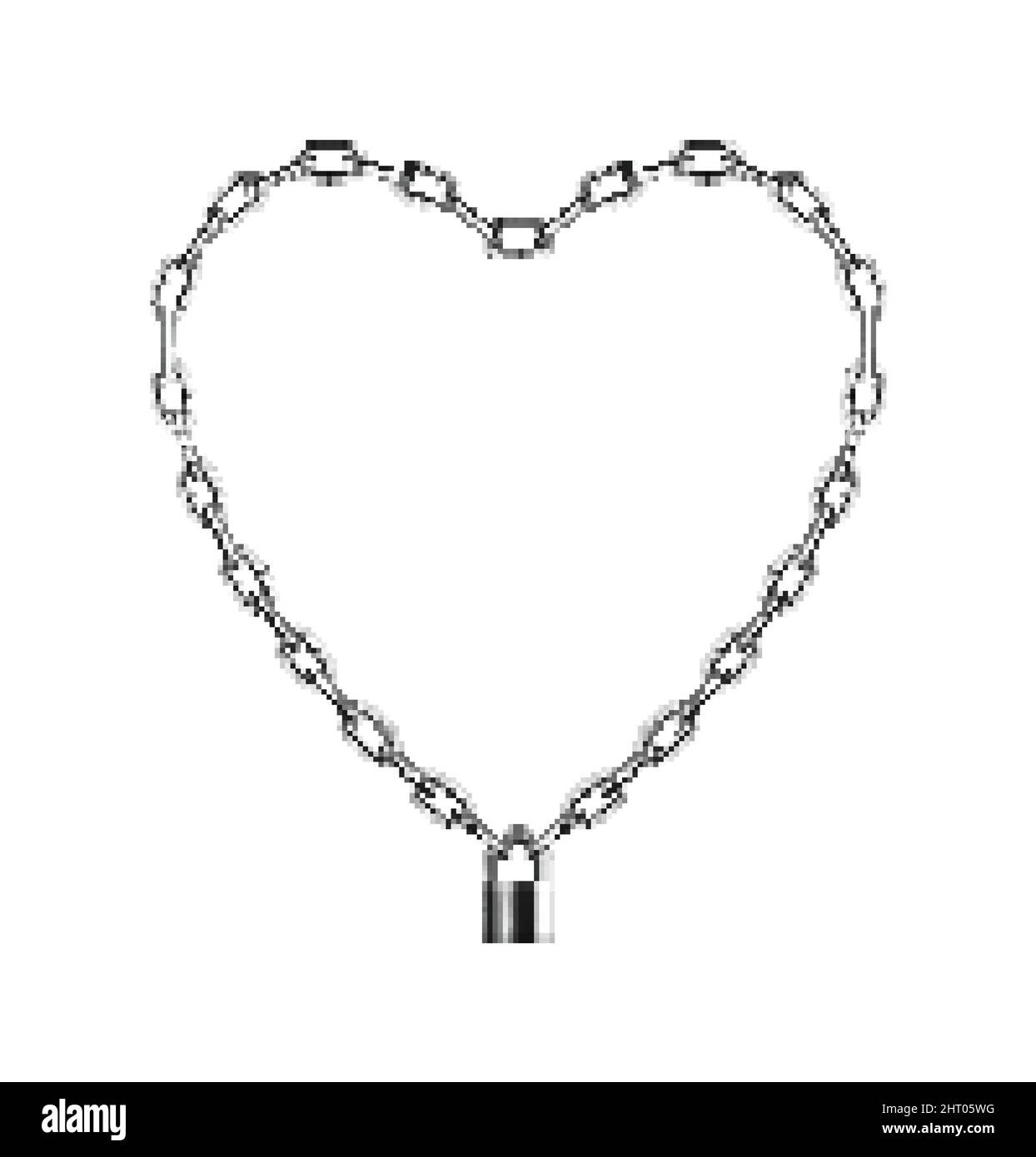 Metal chain frame realistic composition of heart shaped silver chain ...