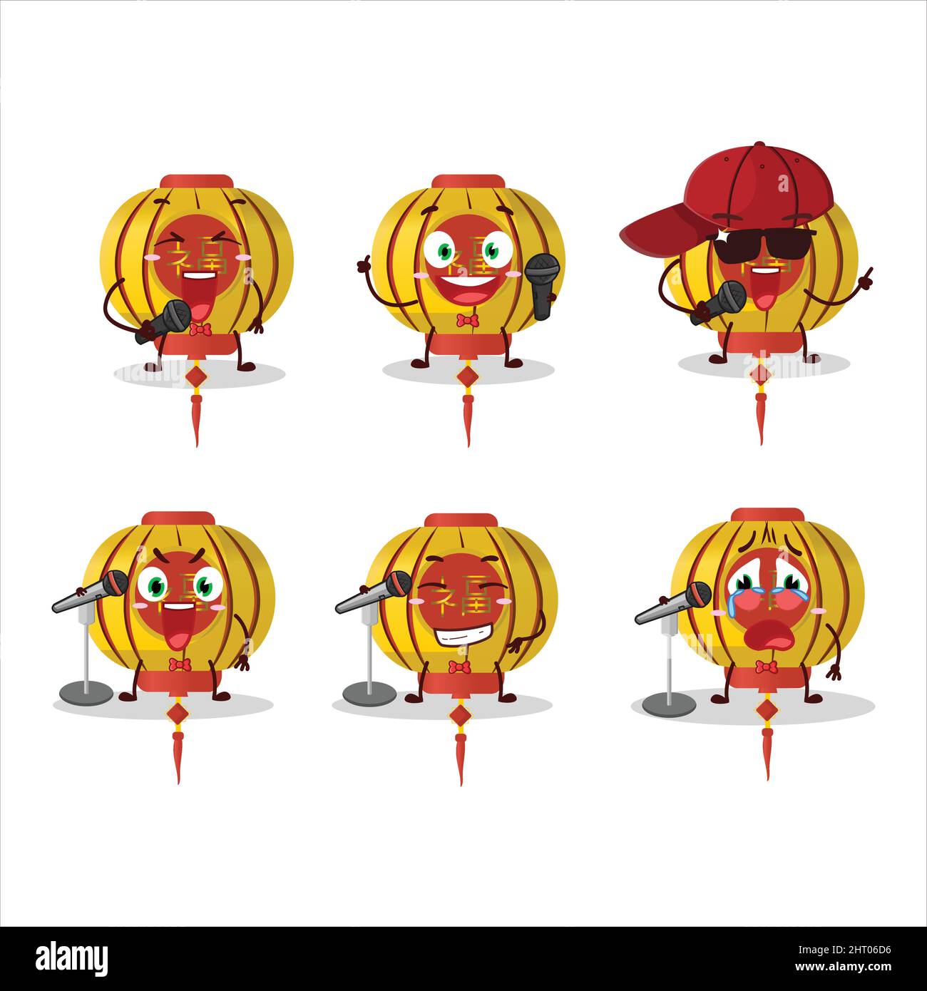 A Cute Cartoon design concept of yellow chinese lamp singing a famous ...