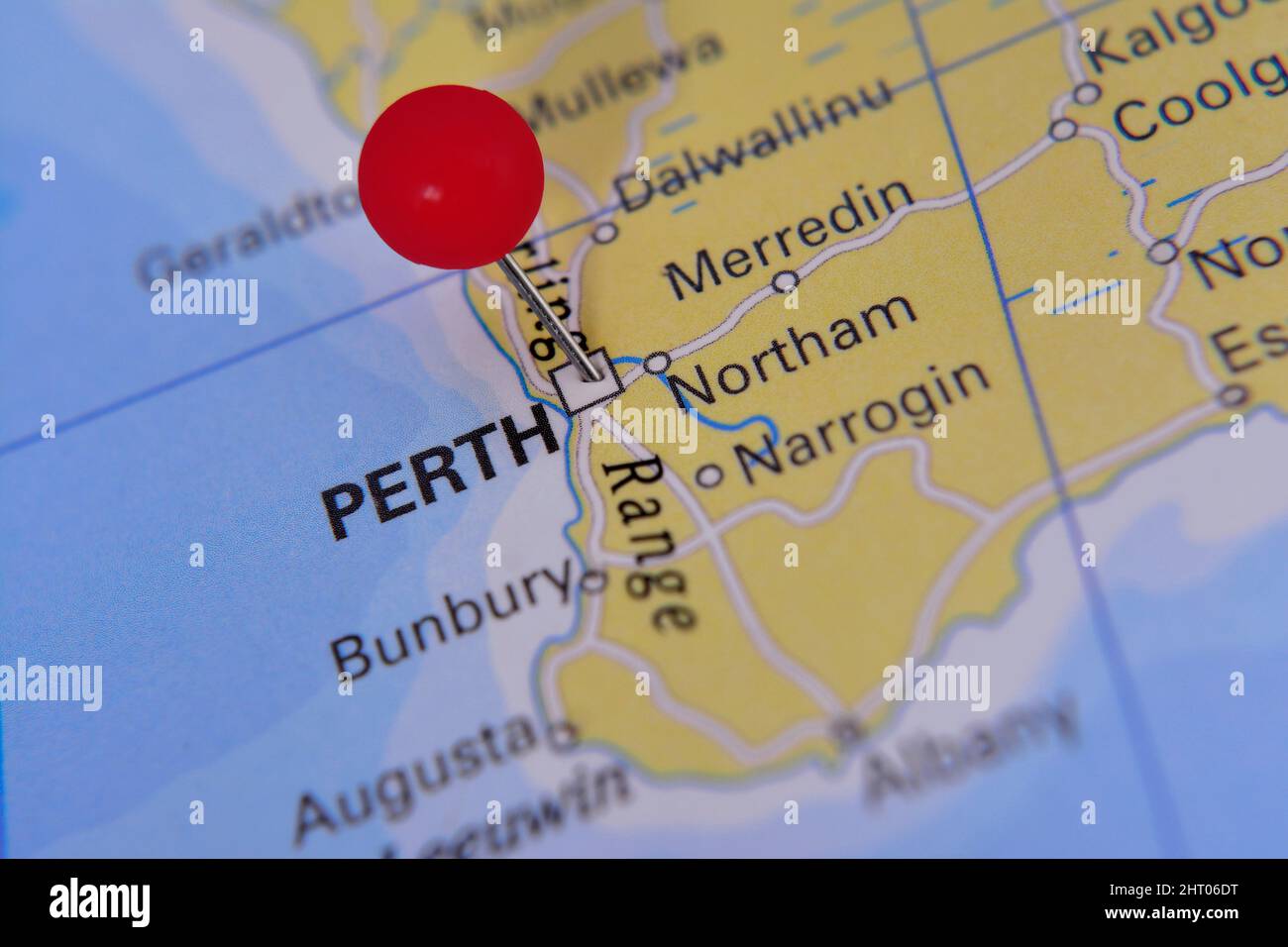 Perth marked on map with red pin, Australia Stock Photo - Alamy