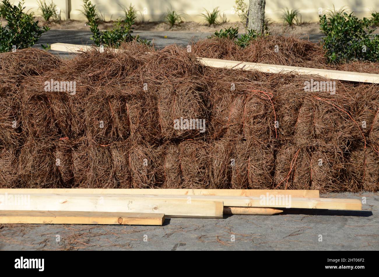 A scenery of stacked hay bales Stock Photo - Alamy