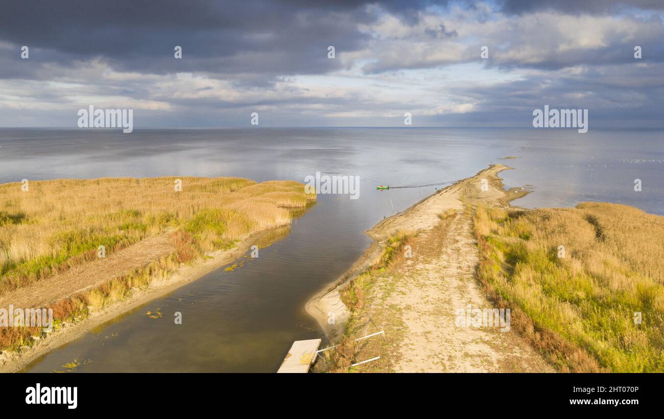 Aerial view of the autumn colored coastal zone of Lake Peipsi Stock ...