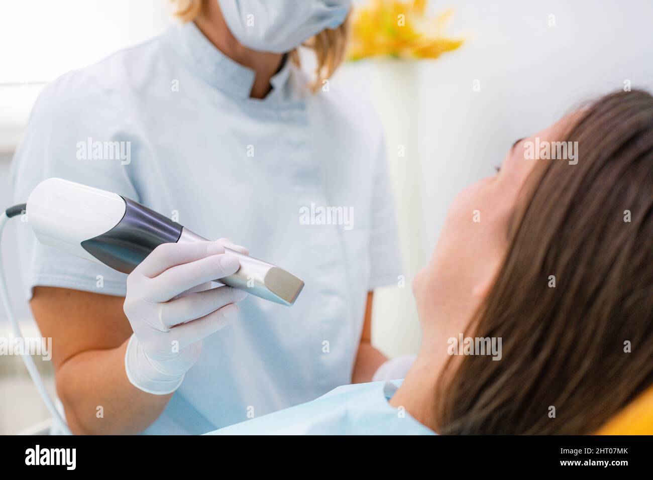 Dentist using 3D dental camera for scanning teeth Stock Photo - Alamy