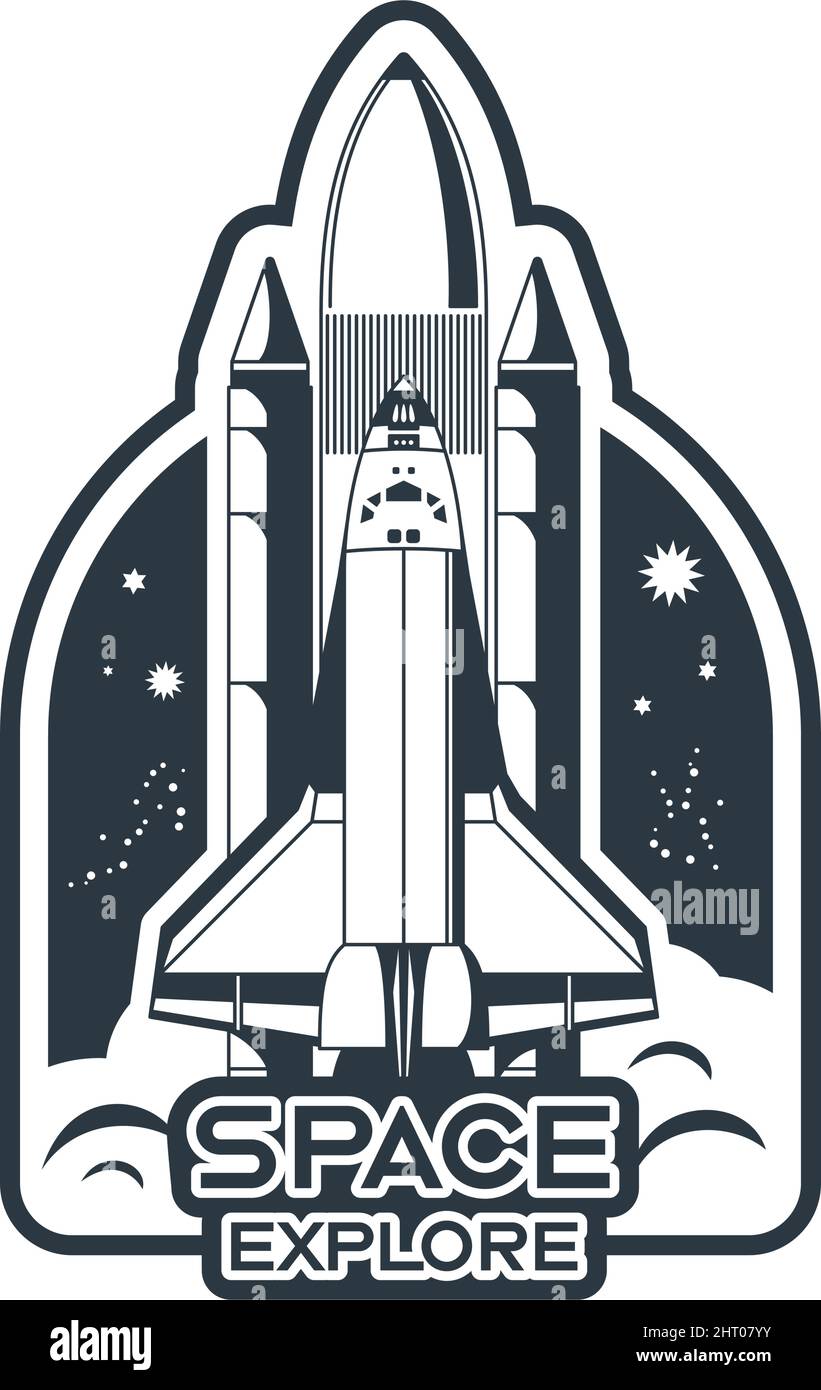 Space emblem monochrome composition with editable text and view of ...
