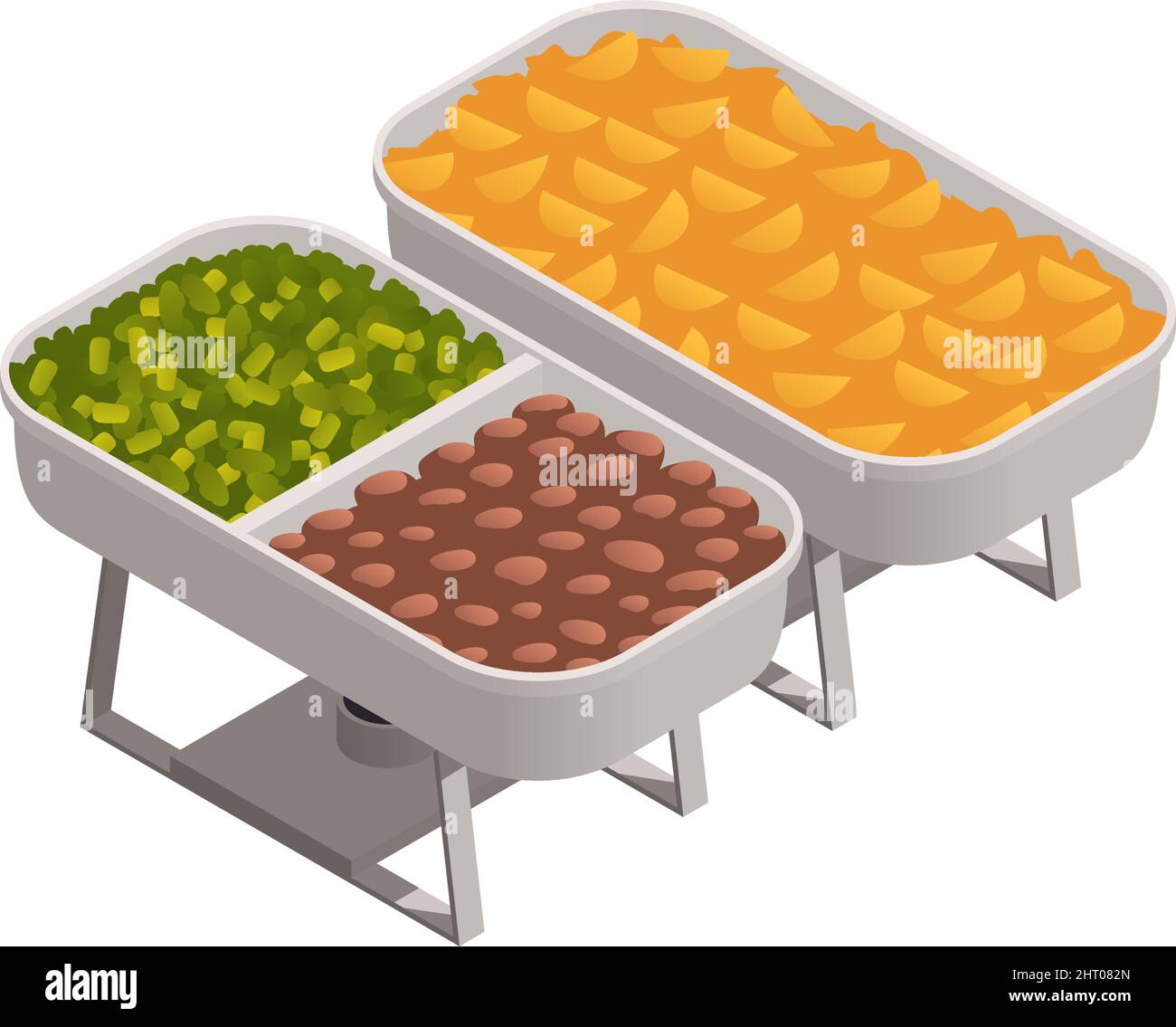Buffet isometric icon with food in open trays on white background ...