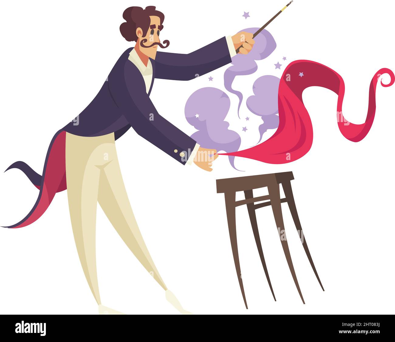 Circus composition with isolated male character of magician with magic ...