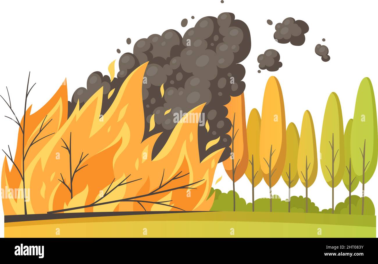 Natural disaster cartoon composition with outdoor scenery and view of ...