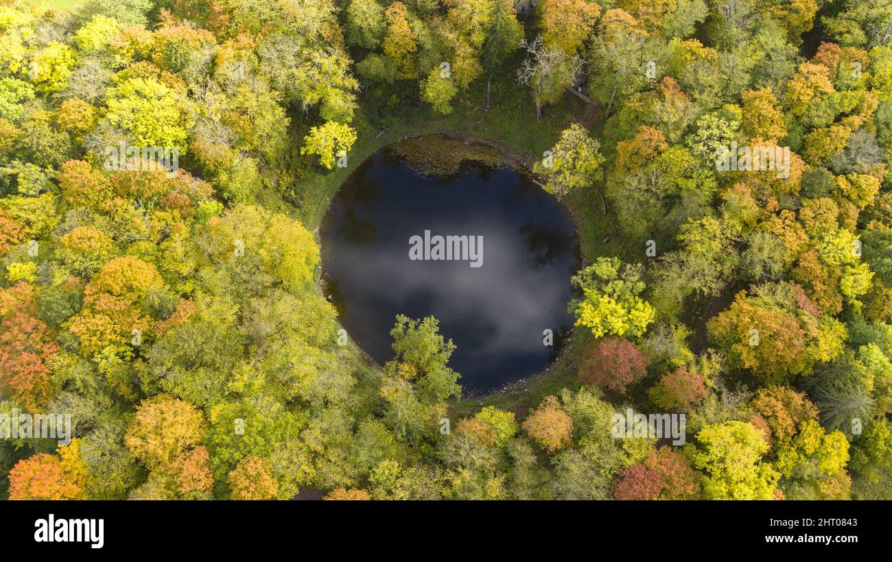 Aerial view of the prehistoric meteorite impact crater lake Stock Photo ...