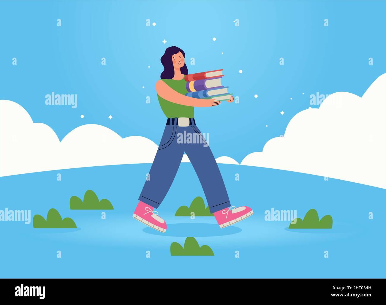 student girl walking with books Stock Vector Image & Art - Alamy