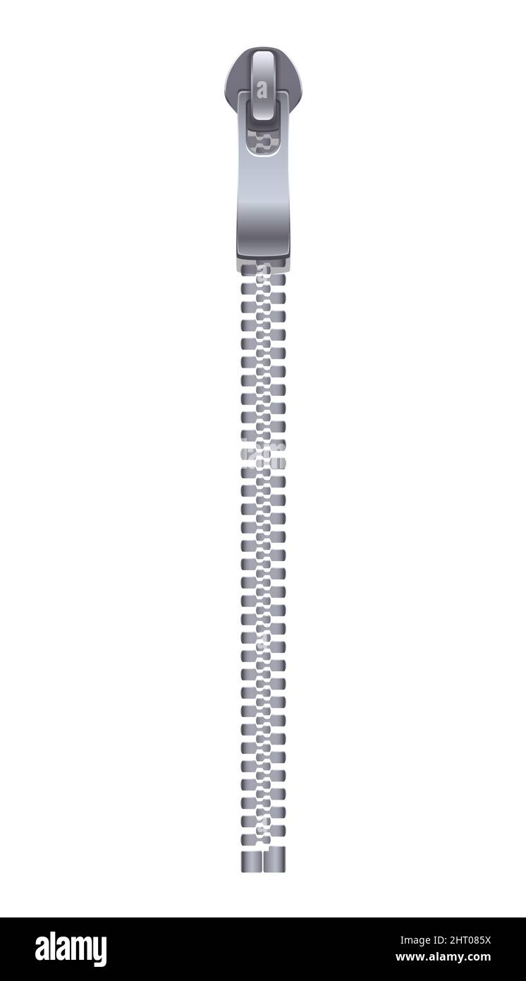 Zipper realistic composition with isolated image of silver fastener with zip slider vector ...
