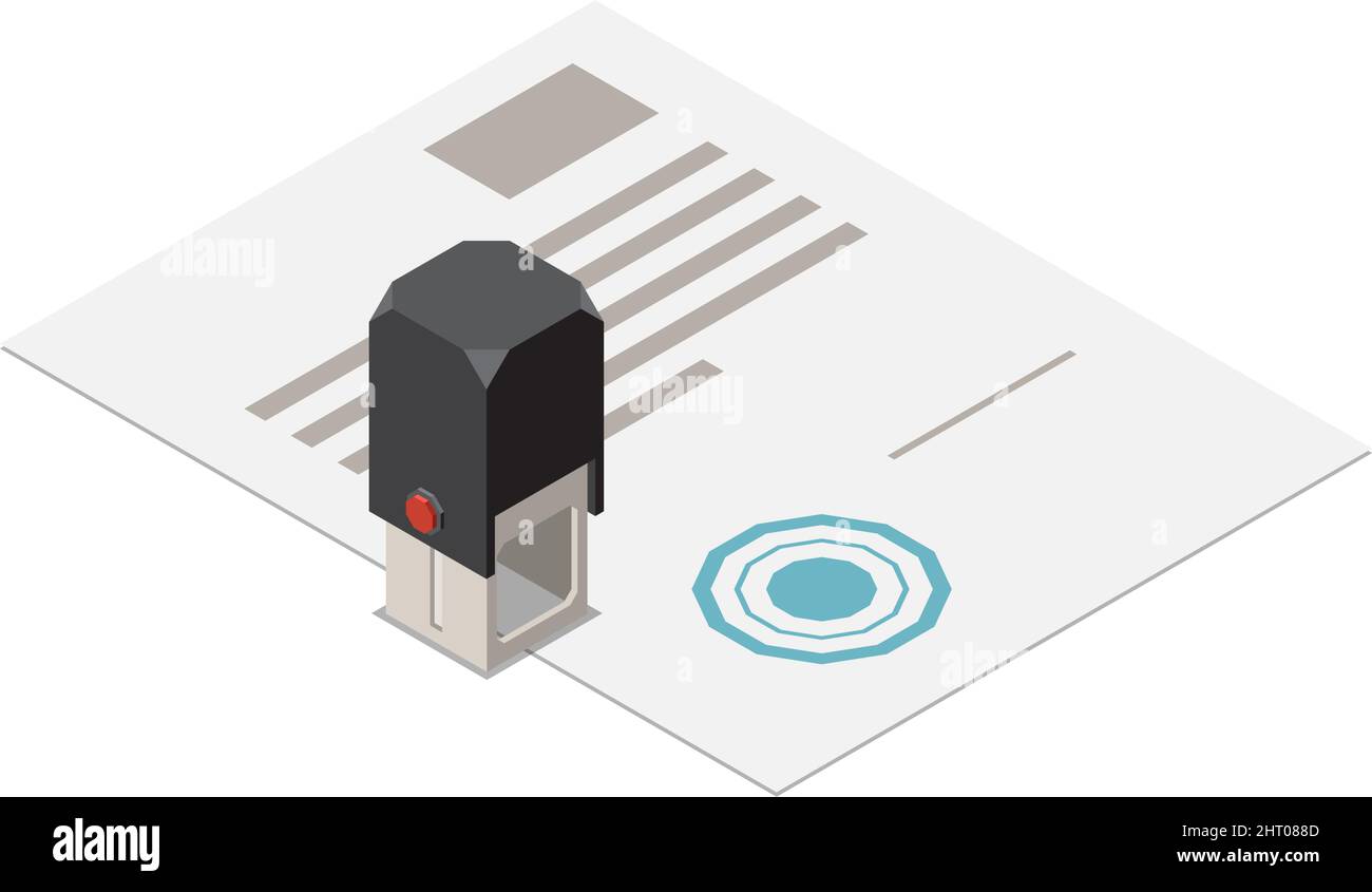 Notary services isometric composition with paper agreement and wet ...