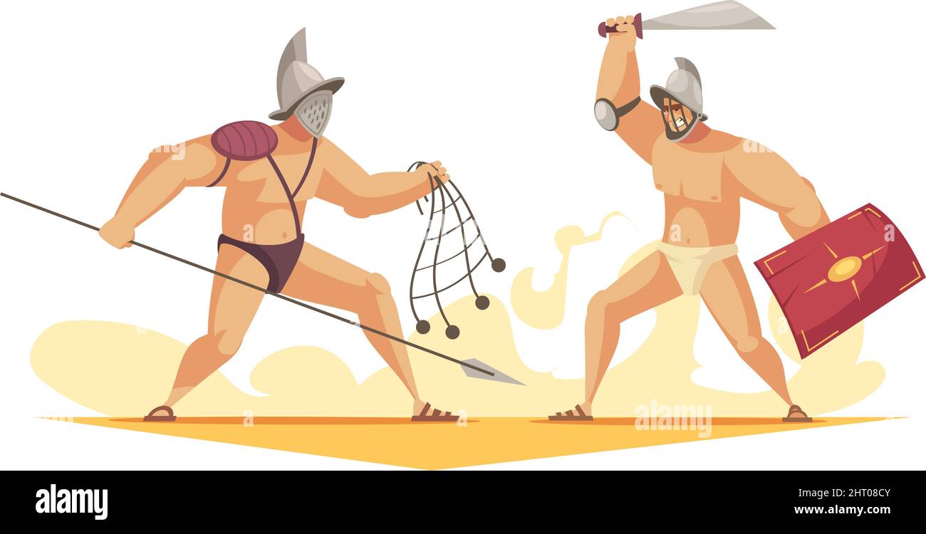 Two armed gladiators fighting cartoon composition vector illustration Stock Vector Image & Art ...