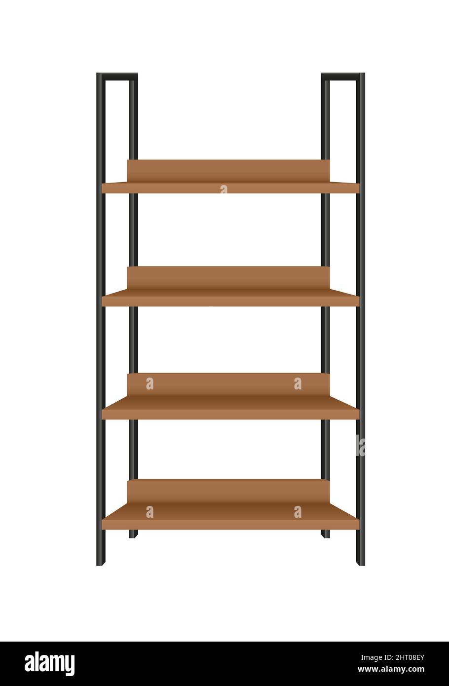 Realistic empty metal rack with wooden shelves vector illustration ...