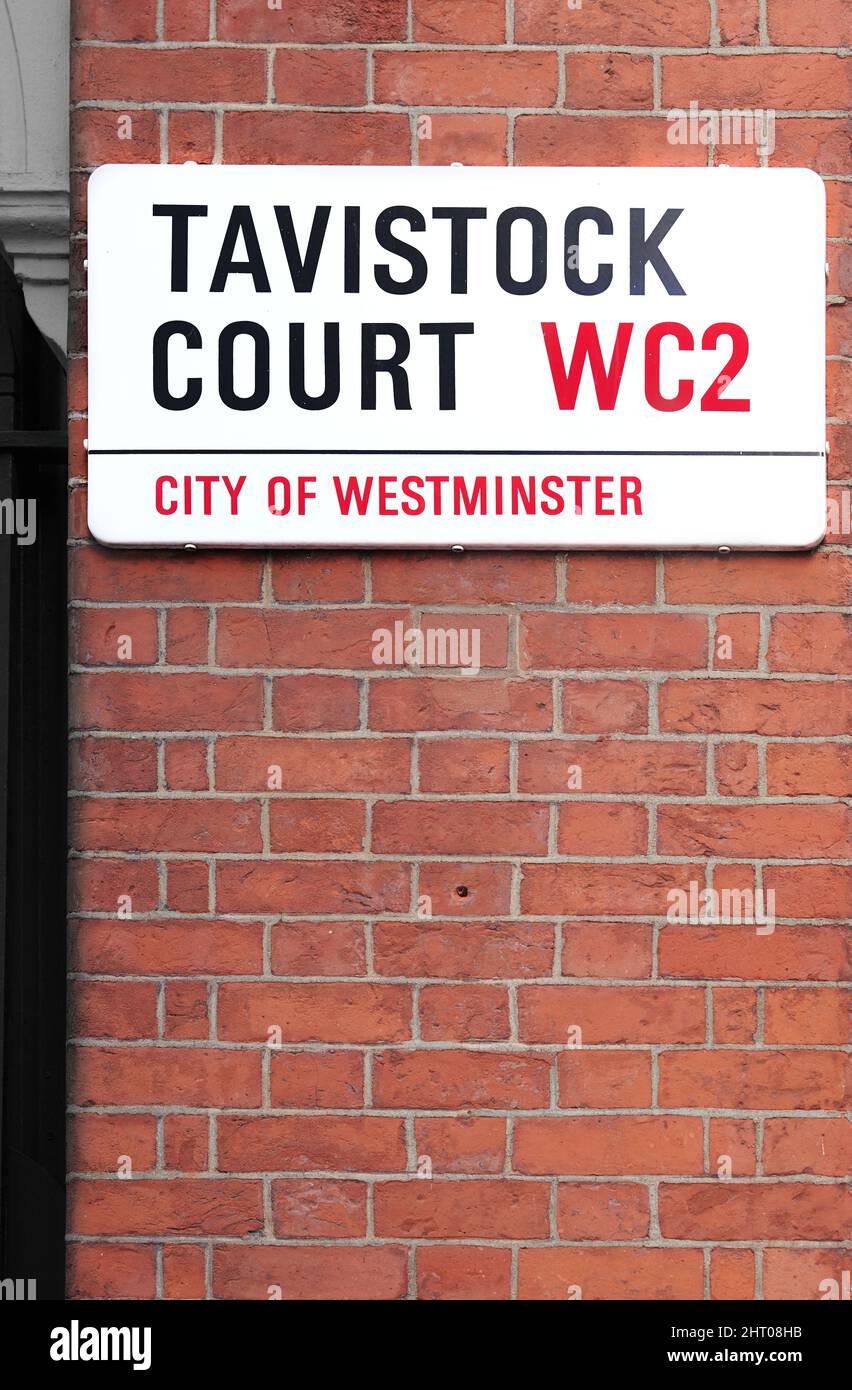 Street sign for Tavistock Court WC2, city of Westminster, London Stock ...