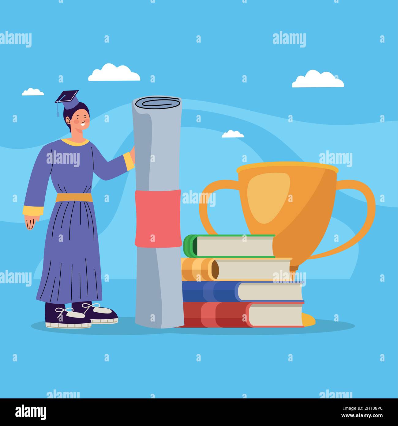 Woman student graduated books hi-res stock photography and images - Alamy