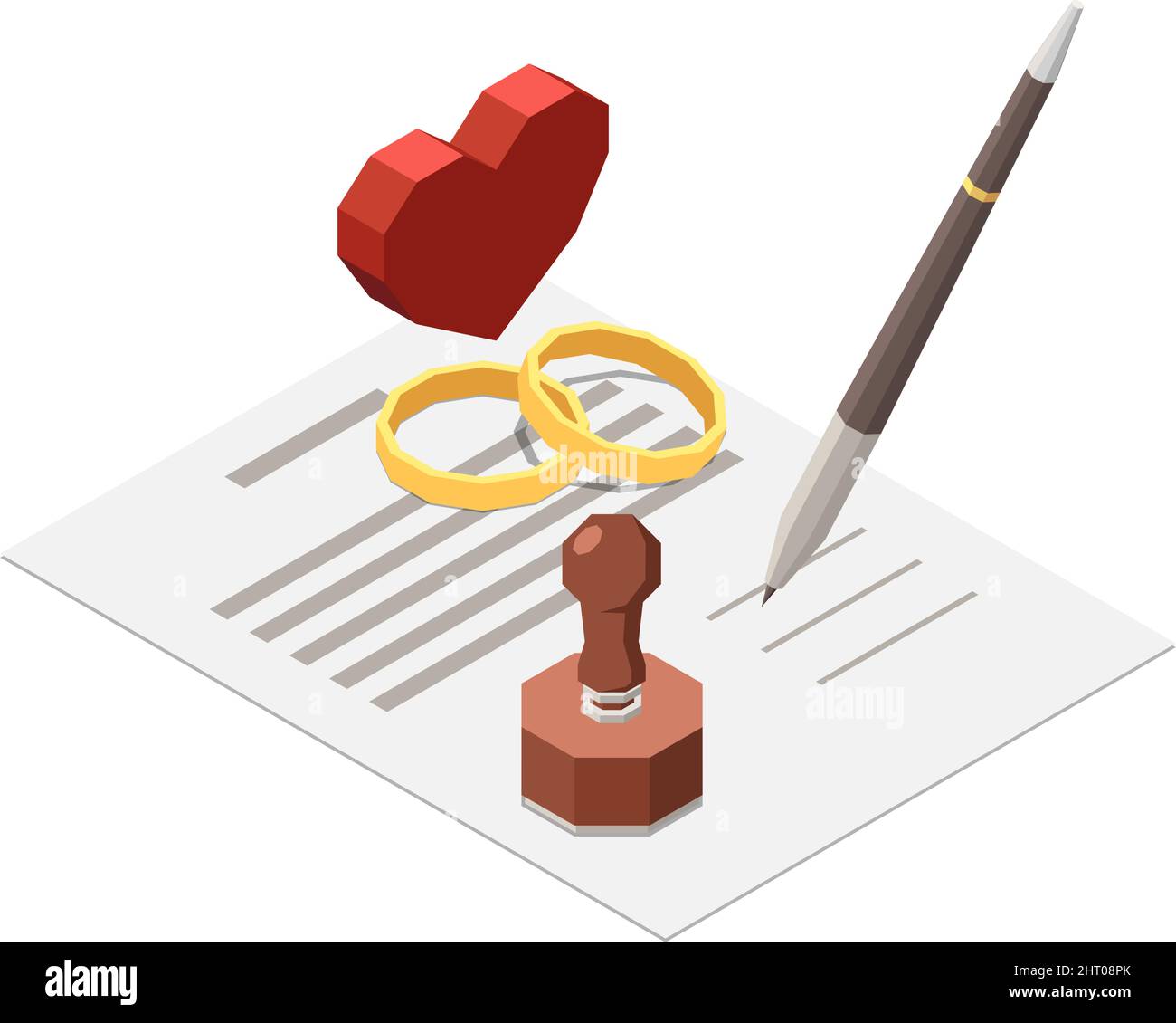 Notary services isometric composition with heart and rings on top of ...