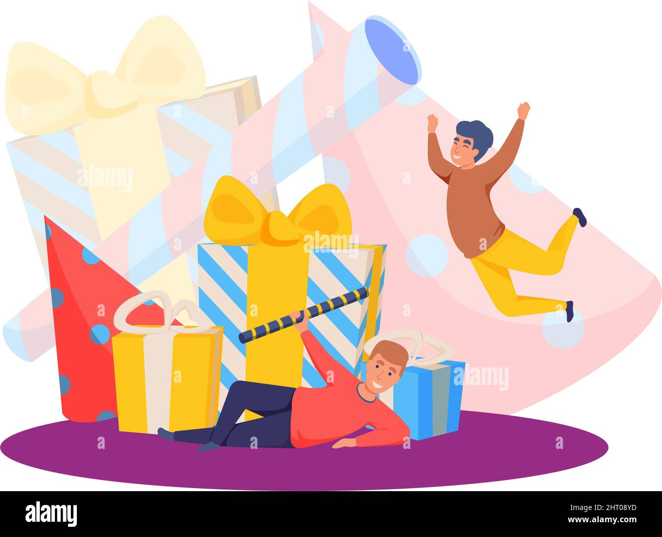 Happy celebration people composition with happy human characters among ...