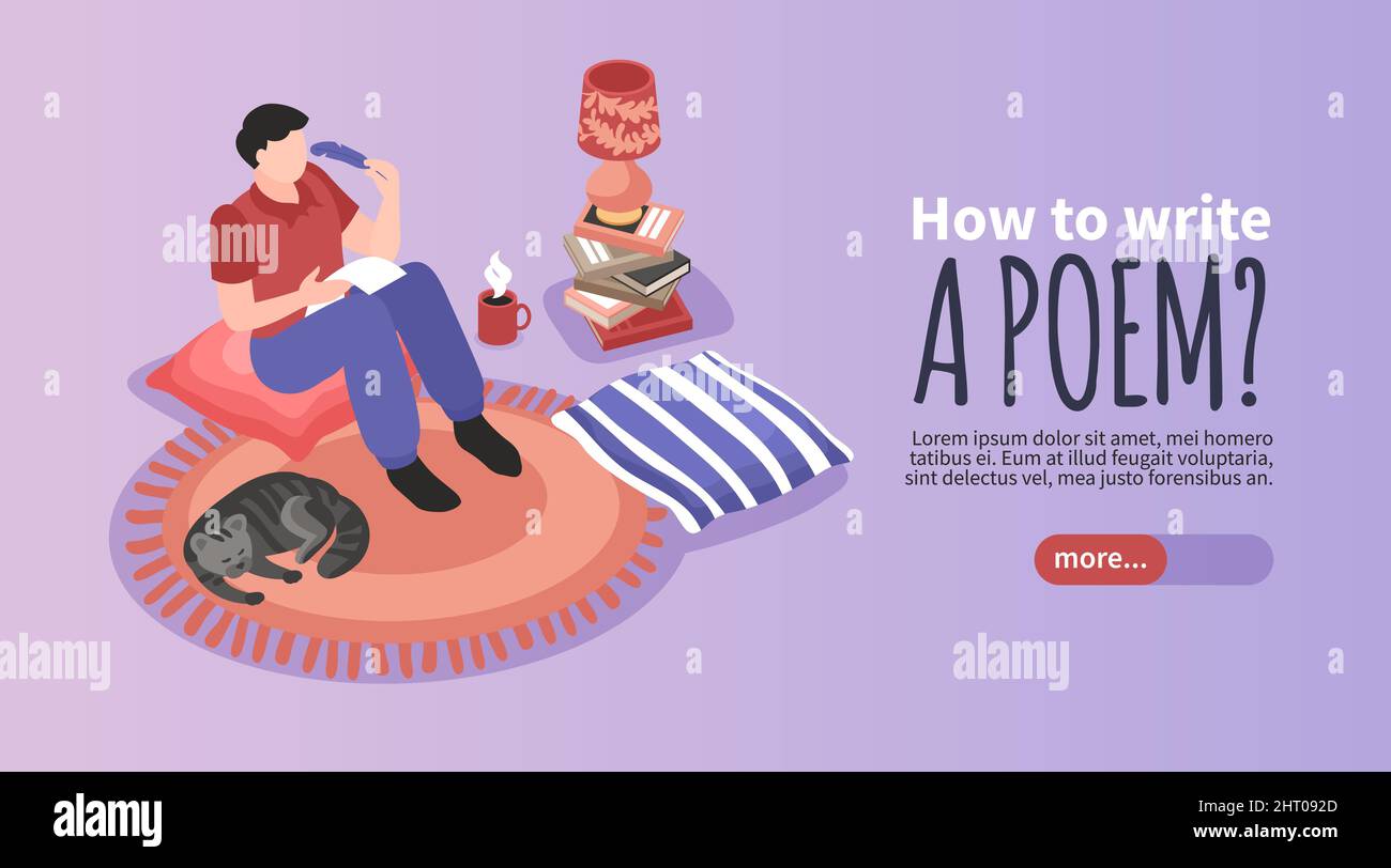 Poetry isometric poster with poem writing and reading symbols vector ...