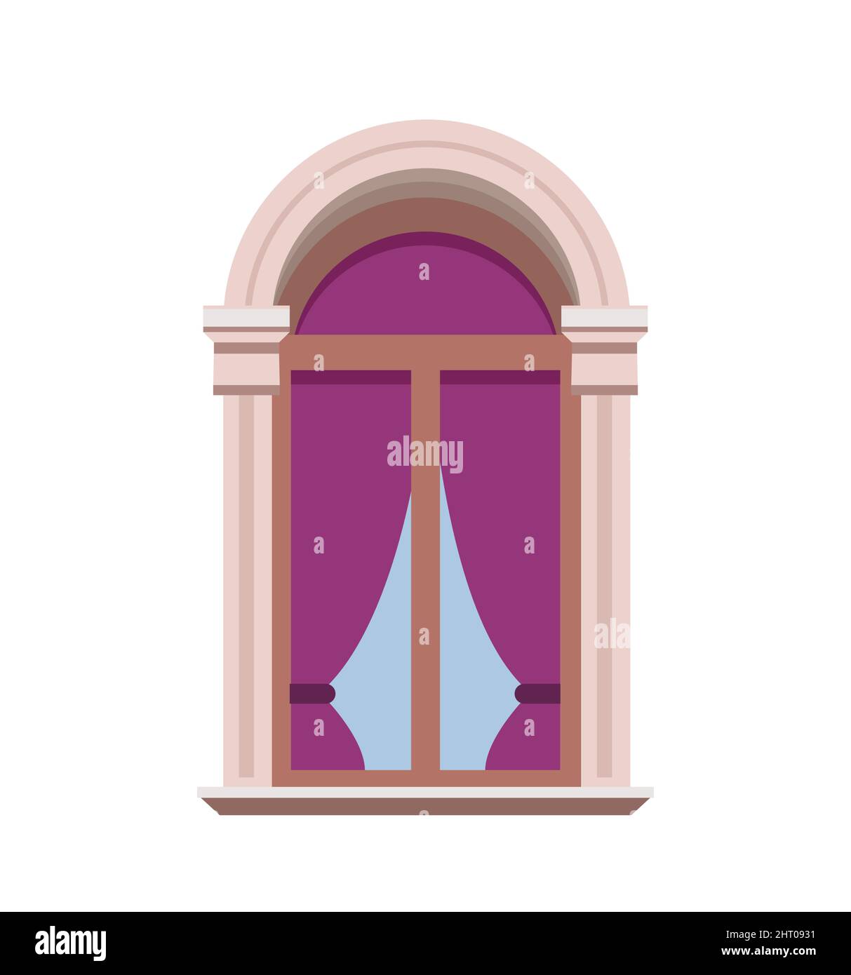 vector illustration vintage windows with curtains. Retro window frames ...