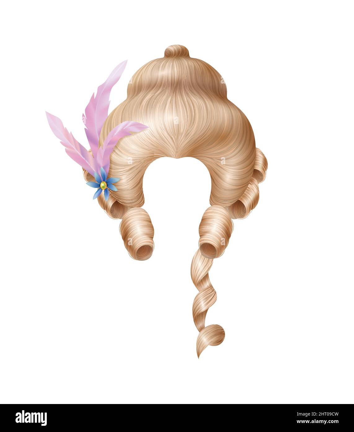 Realistic rococo women wig vintage composition with isolated image of ...