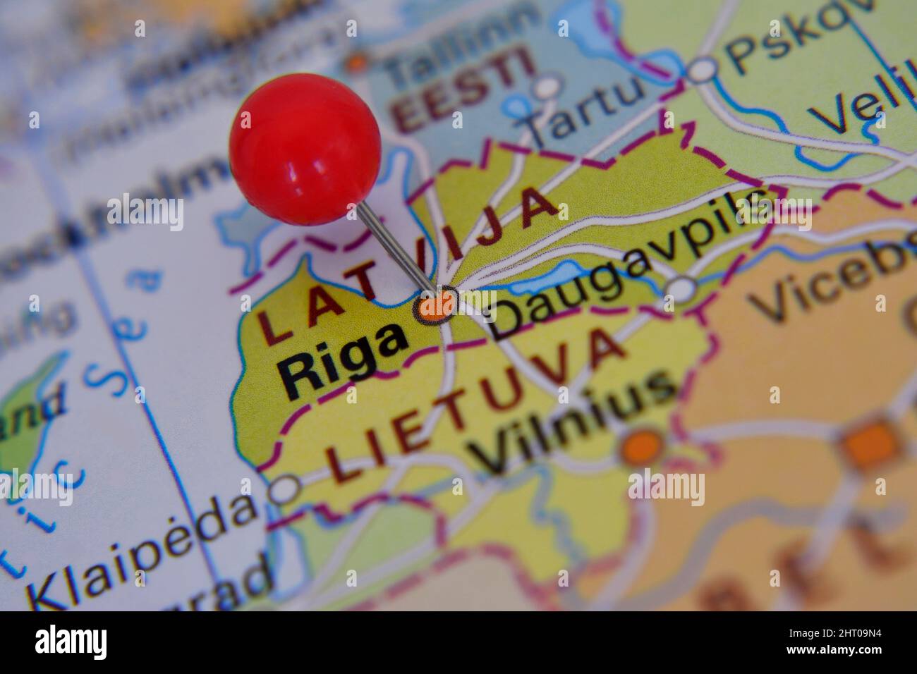 Riga located on map with red pin, Latvia Stock Photo - Alamy